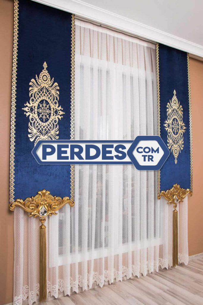 Lacivert Kadife Varaklı Japon Fon Perde | PERDES