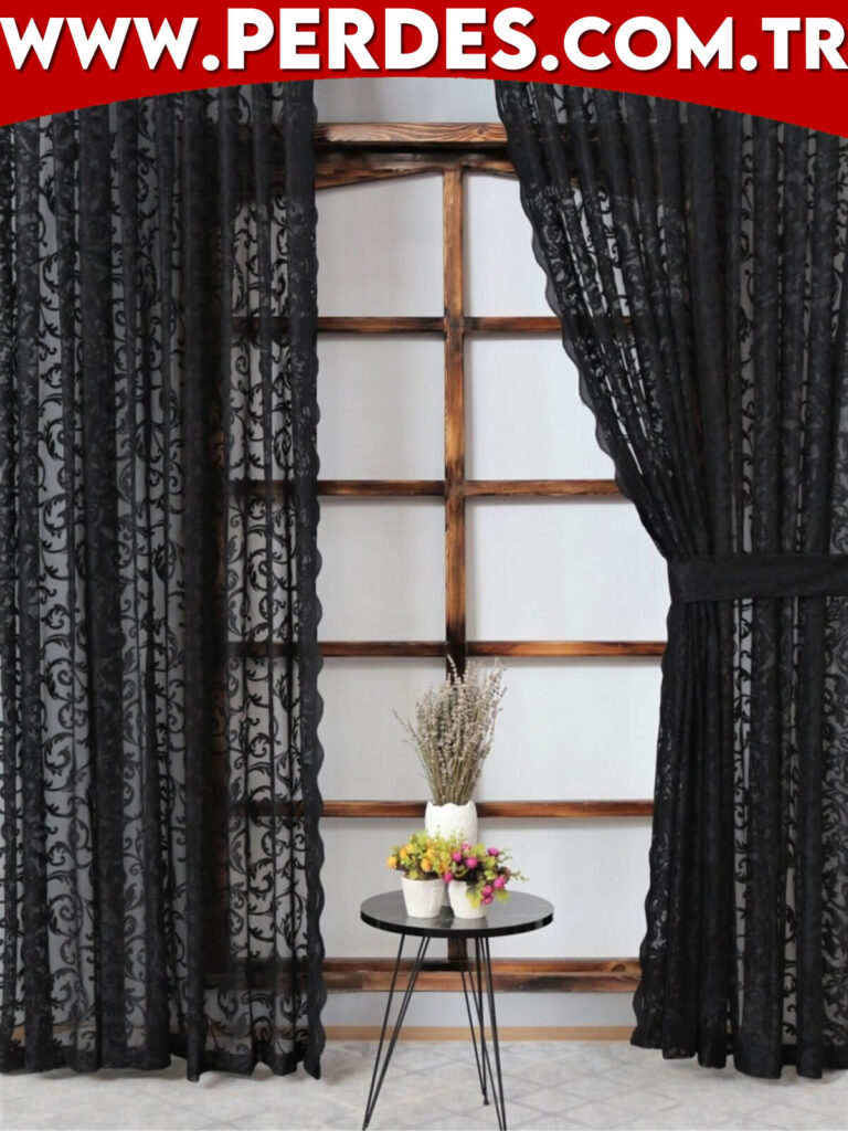 Desenli Siyah Renk Tül Fon Perde Modelleri | PERDES