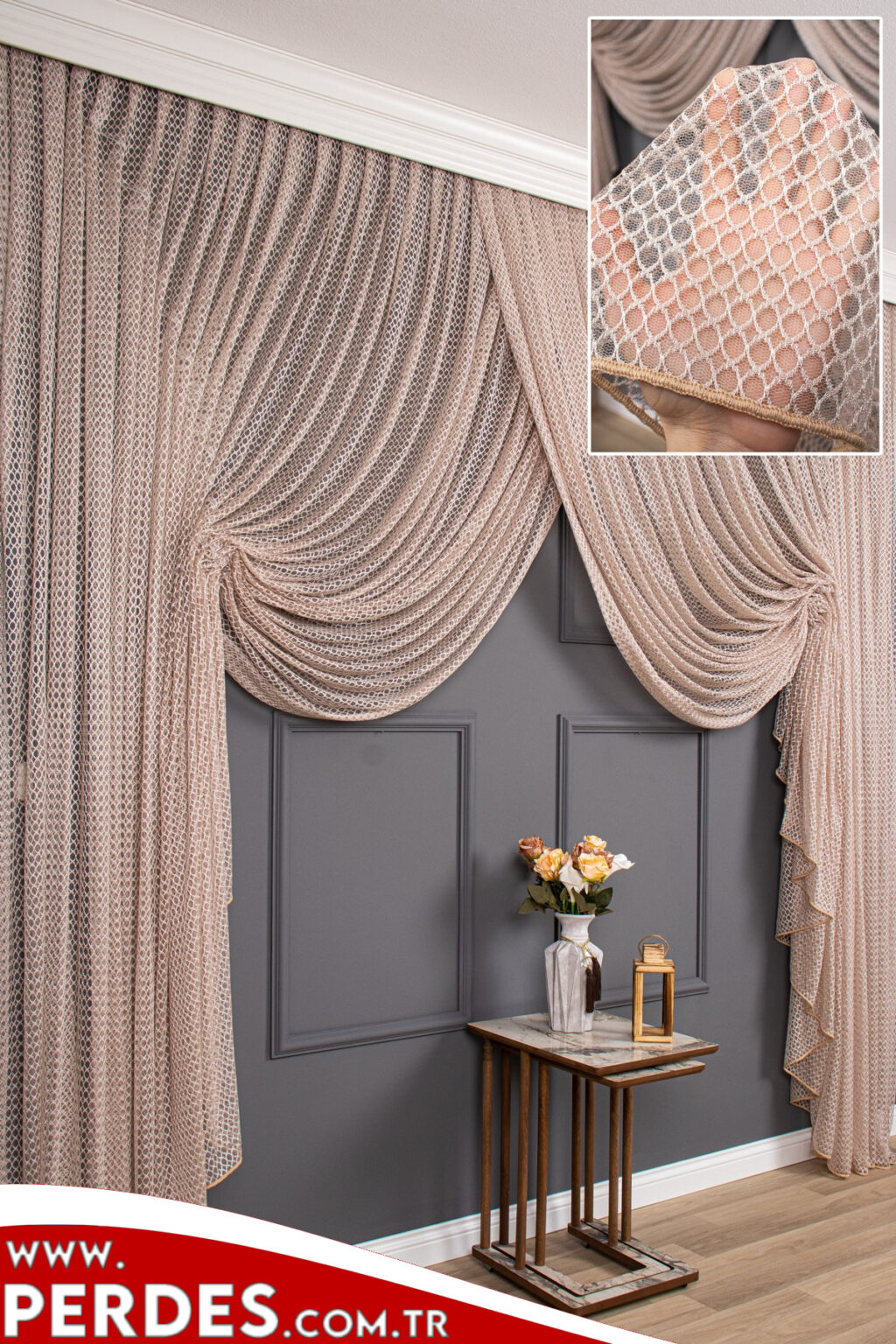 Kareli Dantelli Kruvaze Perde Modeli İNDİRİM